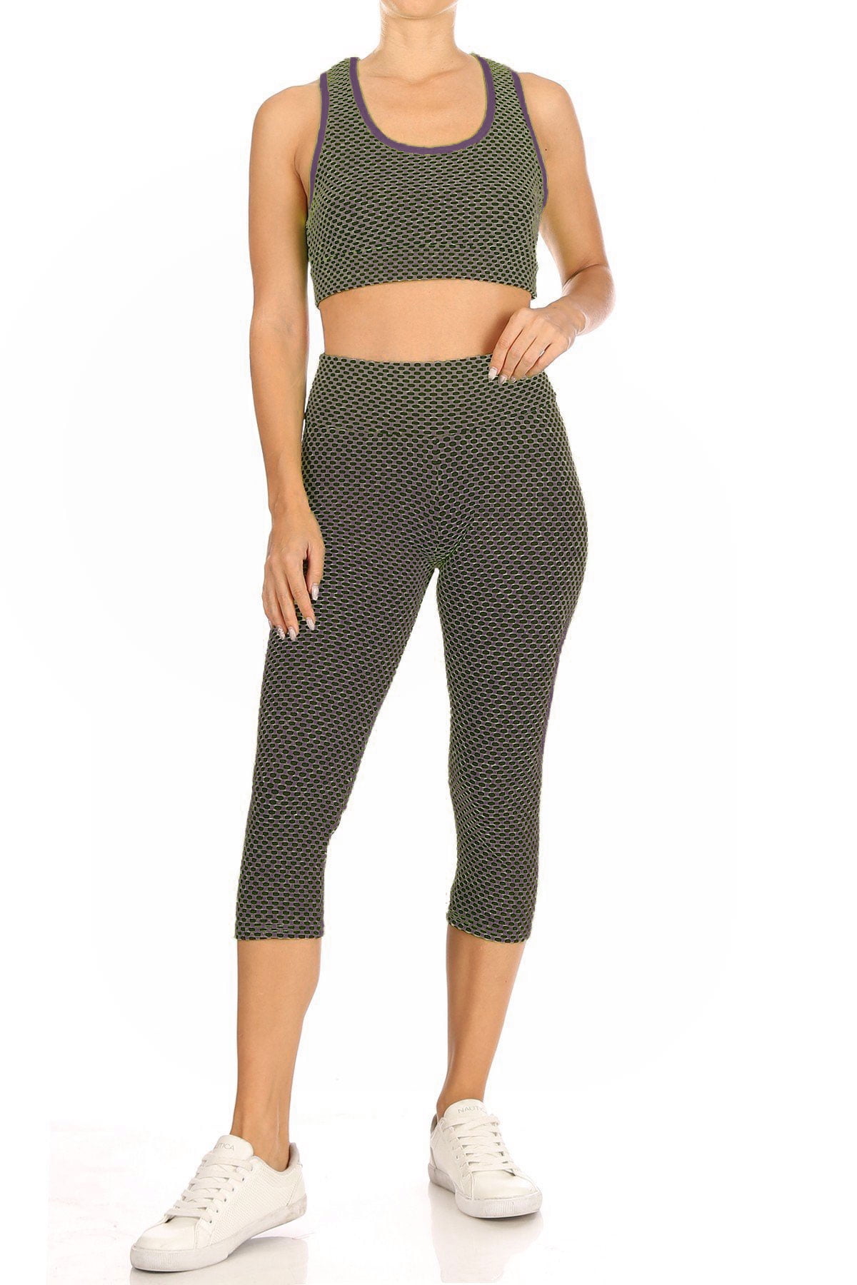 Women's Honeycomb Butt Lifted Activewear Biker Capris with Crop Top ...
