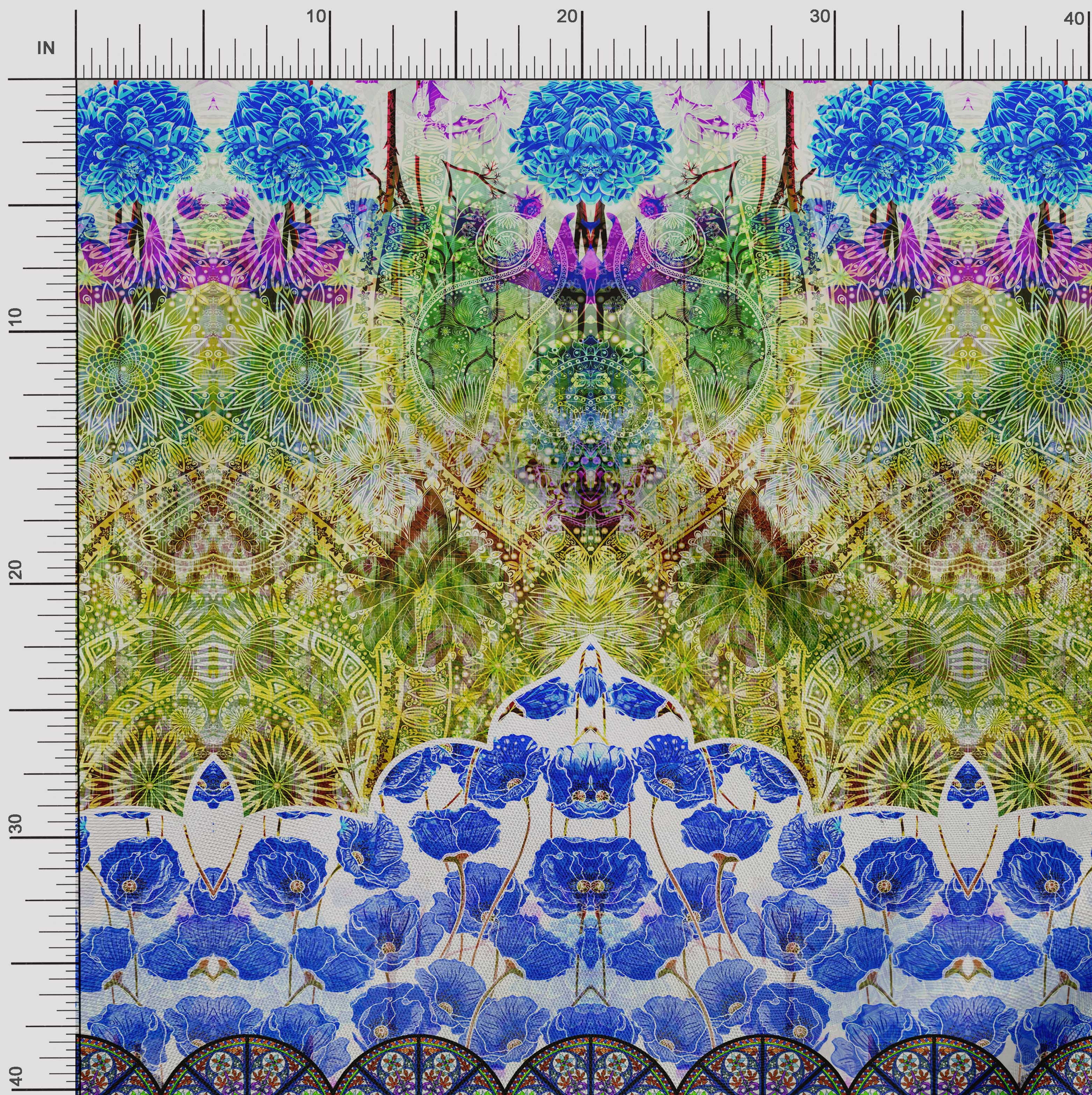 Soimoi Japan Crepe Satin Fabric Circle,Floral & Wheel Panel Print ...