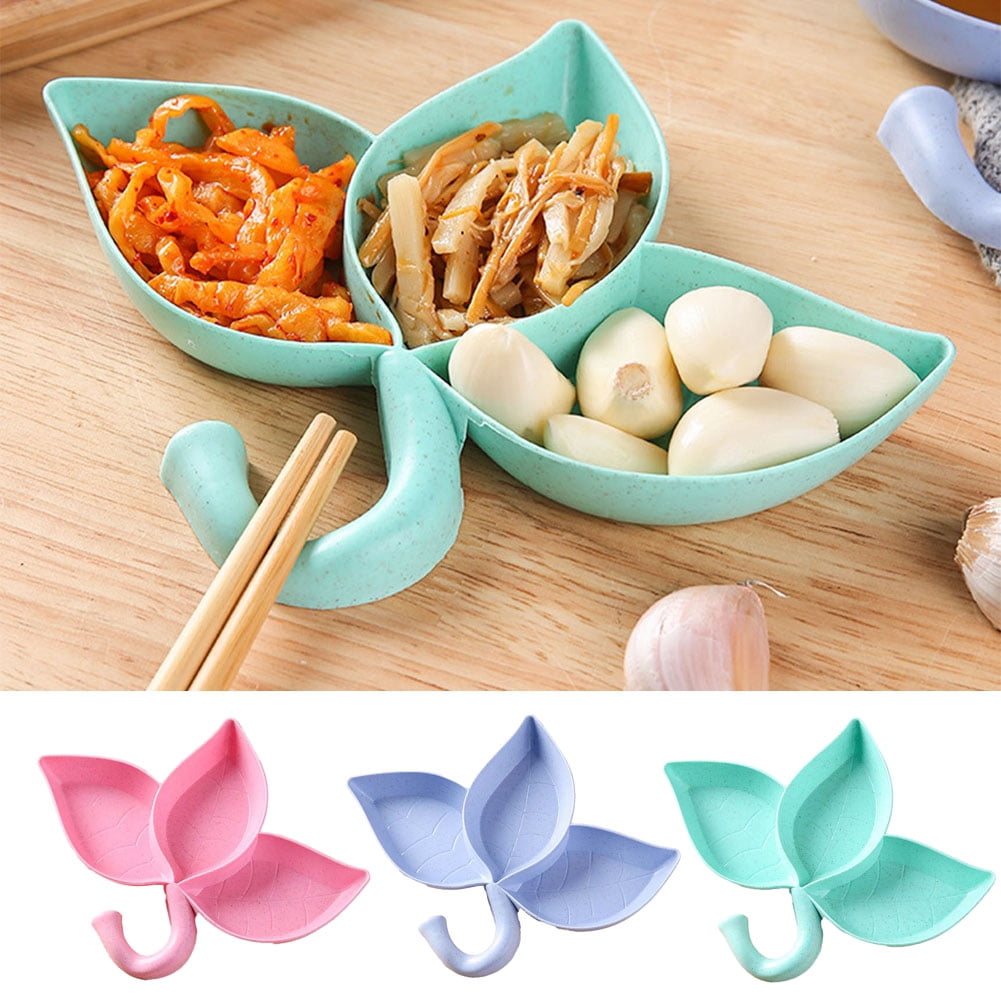 Seasoning Container Leaf Shape Design BBQ 3 Grids Dish Bowl Seasoning ...