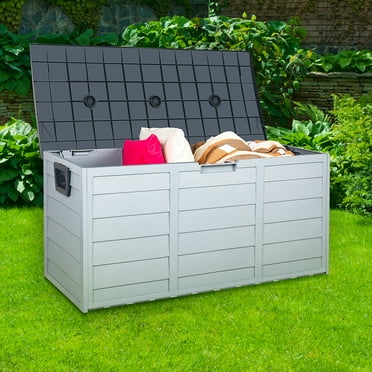 Devoko 100 Gallon Outdoor Storage Deck Box with Seat Cushion, Light ...