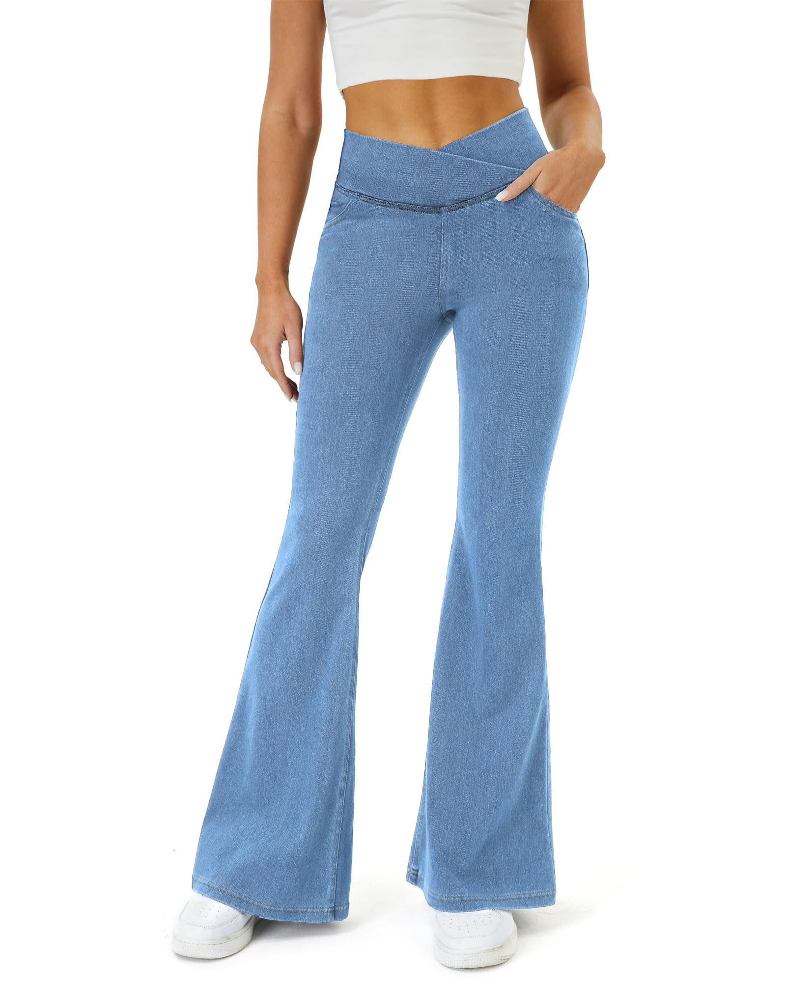 Pantalones vaqueros COPYLEAF para mujer, cintura alta, lavado ligero ...