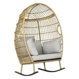 DWVO Rattan Metal Outdoor Rocking Egg Chair, Wicker Patio Swivel Basket ...
