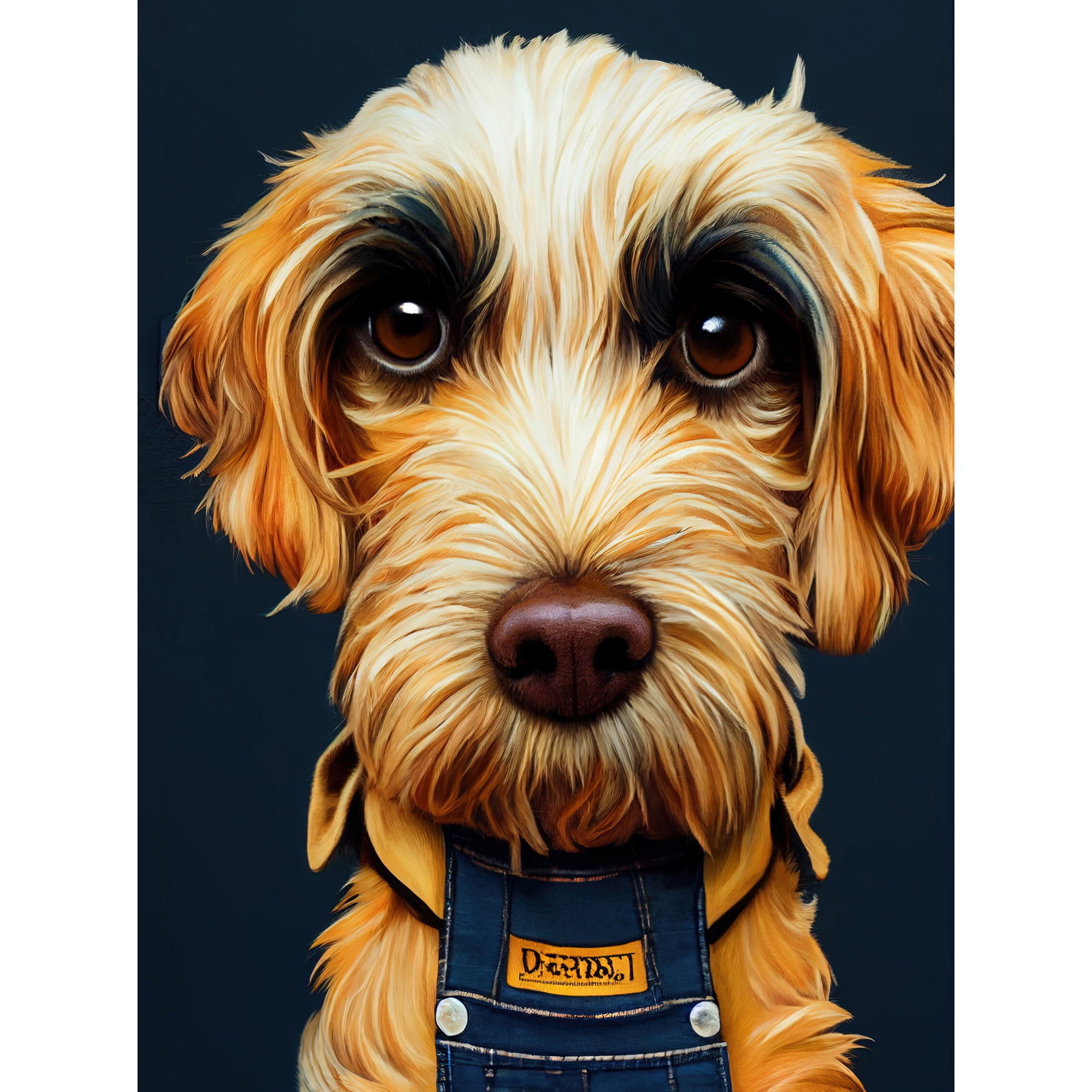 Dog In Dungarees Detailed Portrait Orange Bandana Unframed Wall Art ...