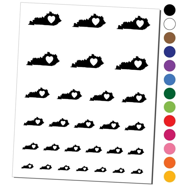 Kentucky State with Heart Water Resistant Temporary Tattoo Set Fake ...