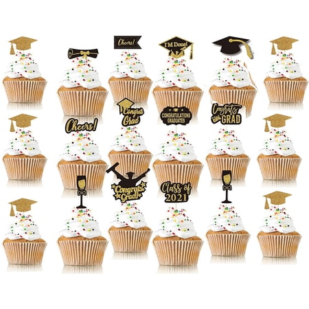 24 Pieces Glitter Graduation Cupcake Toppers Kits for Congrats Grad ...