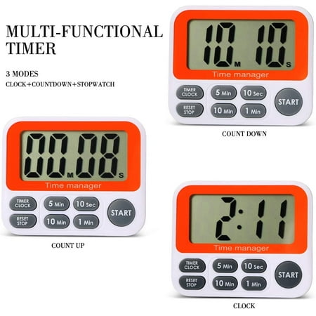 Digital Countdown Kitchen Timer - Count Up Down Magnetic Timer Clock ...