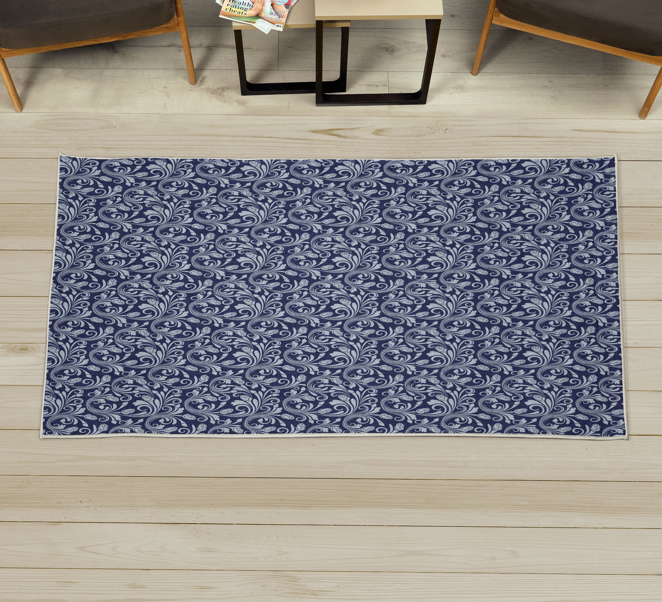 Floral Decorative Rug, Medieval Victorian Petals Baroque Blooms Swirls ...