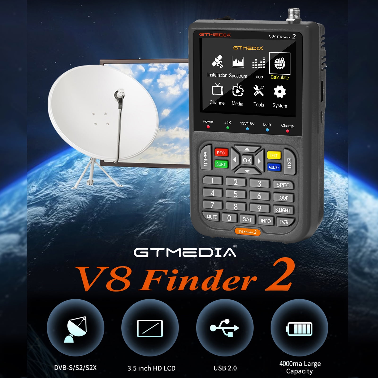 Buy GTMEDIA V8 Finder 2 TV Signal Finder Meter DVB-S//S2X Signal ...