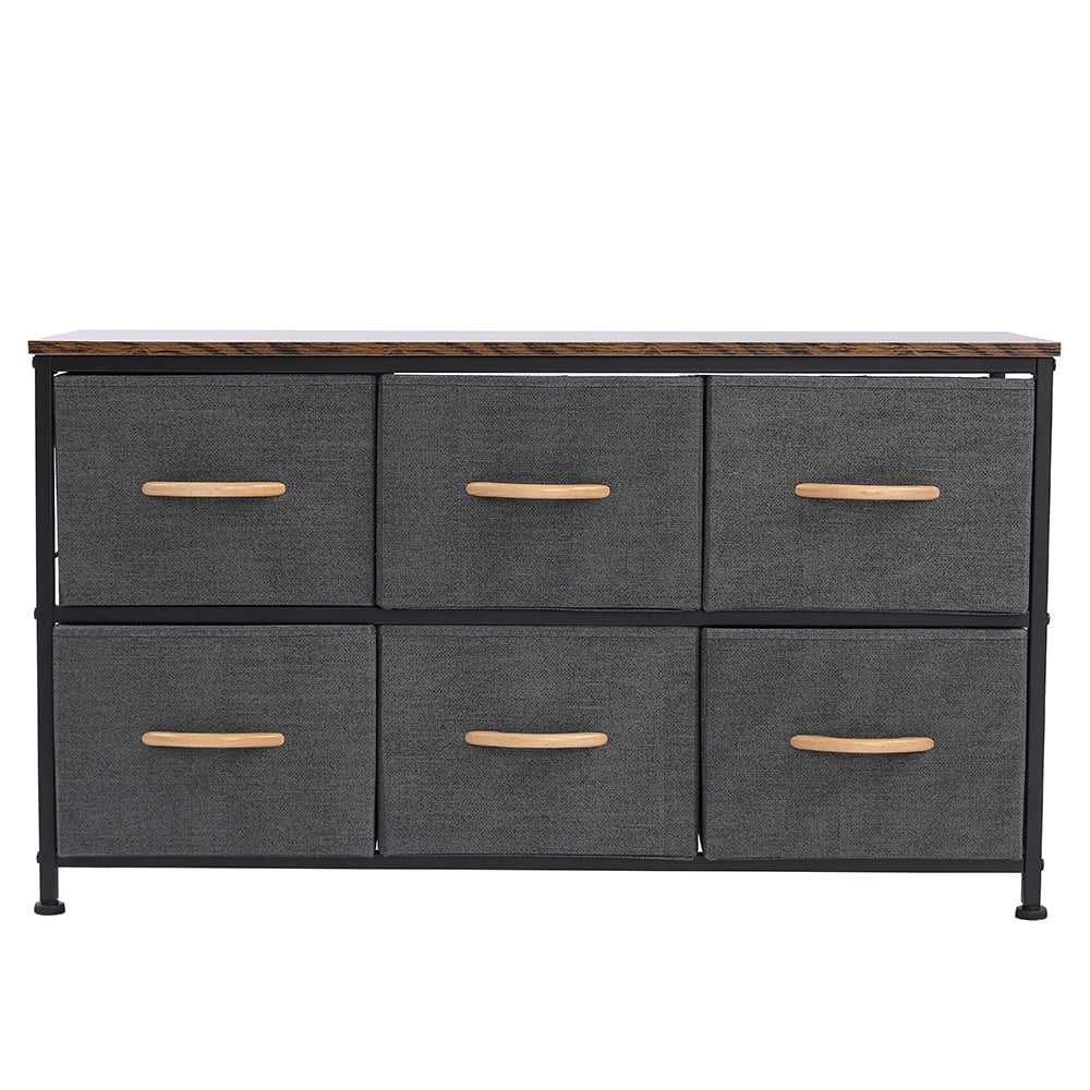 3-Tier Wide Drawer Dresser, Storage Unit with 6 Easy Pull Fabric ...