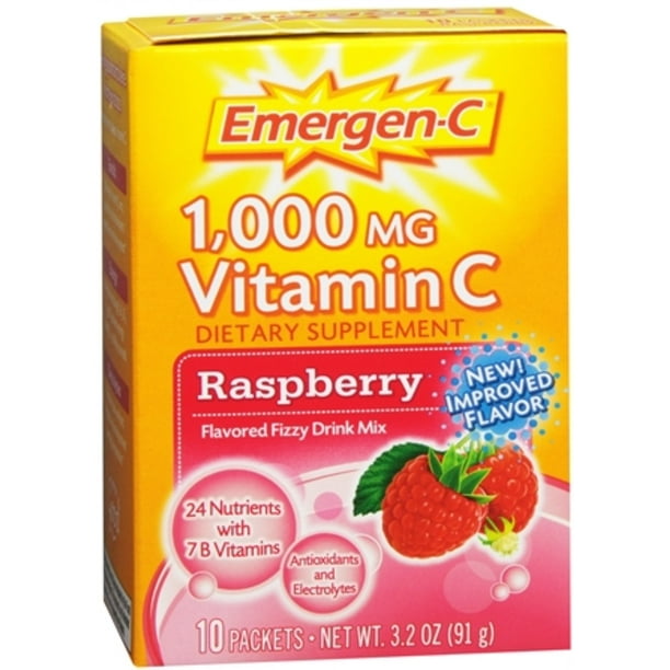Emergen-C 1,000 mg Vitamin C Drink Mix Packets Raspberry 10 Each (Pack ...