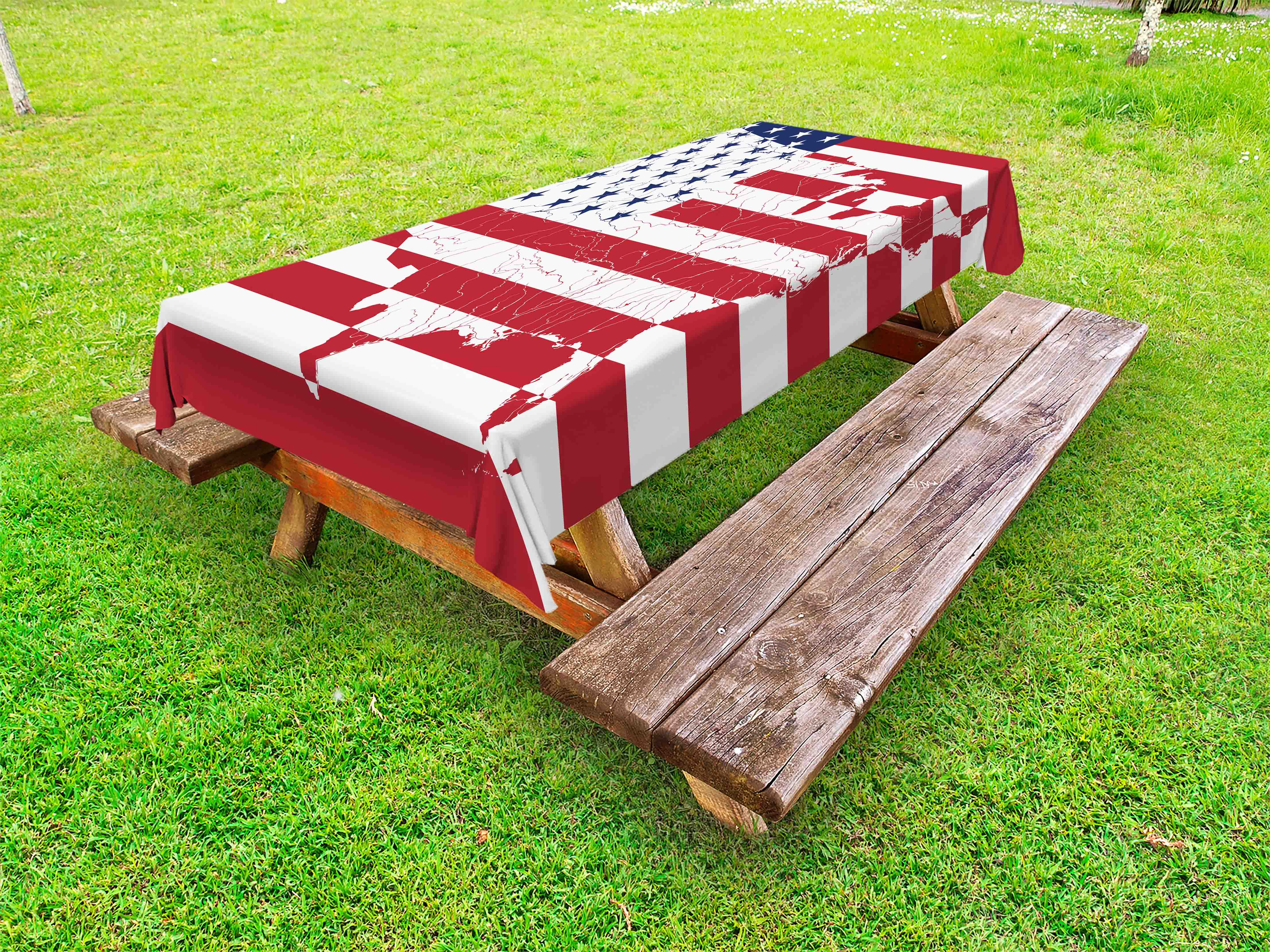 American Flag Outdoor Tablecloth, America Continent Shaped Flag Martial ...