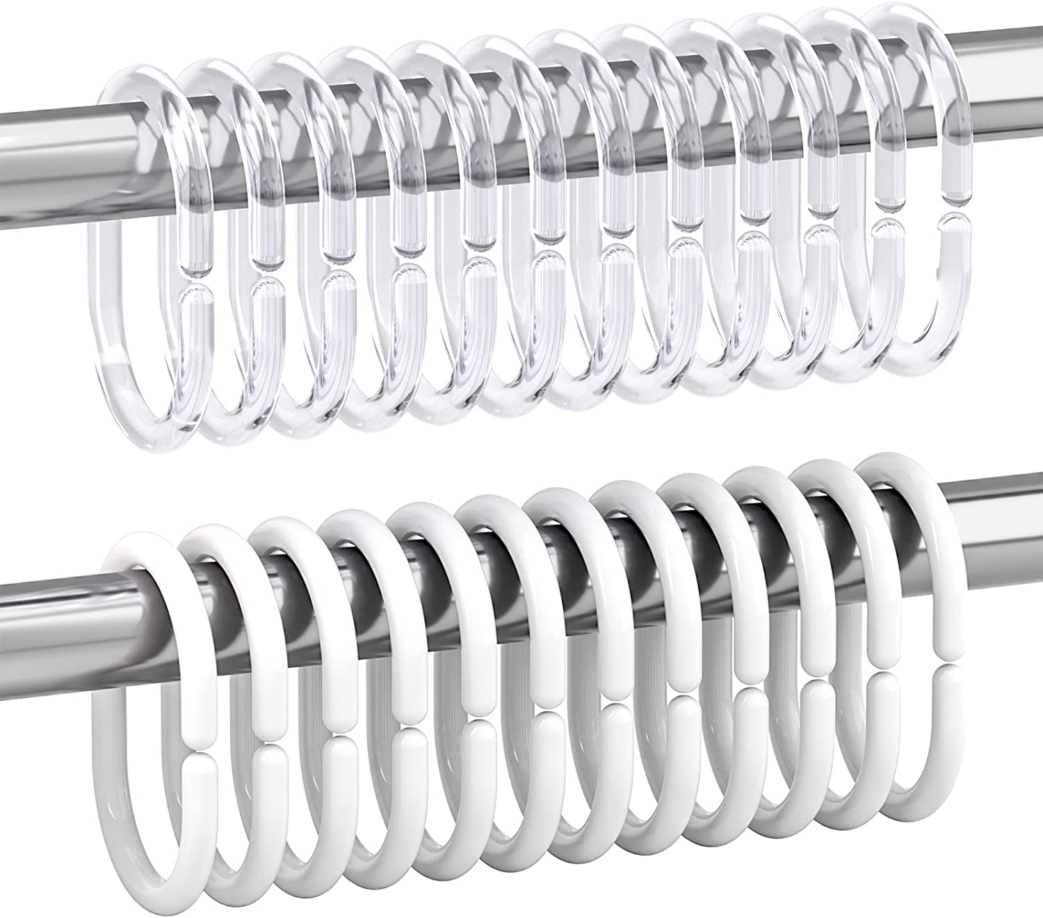 Plastic Shower Curtain Rings Hooks, 24 PCS Shower Curtain Rings, Clear ...