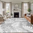 Ash Fronds Washable Area Rug 6x9 Gray Silver Slate Leaf Plant Canvas ...