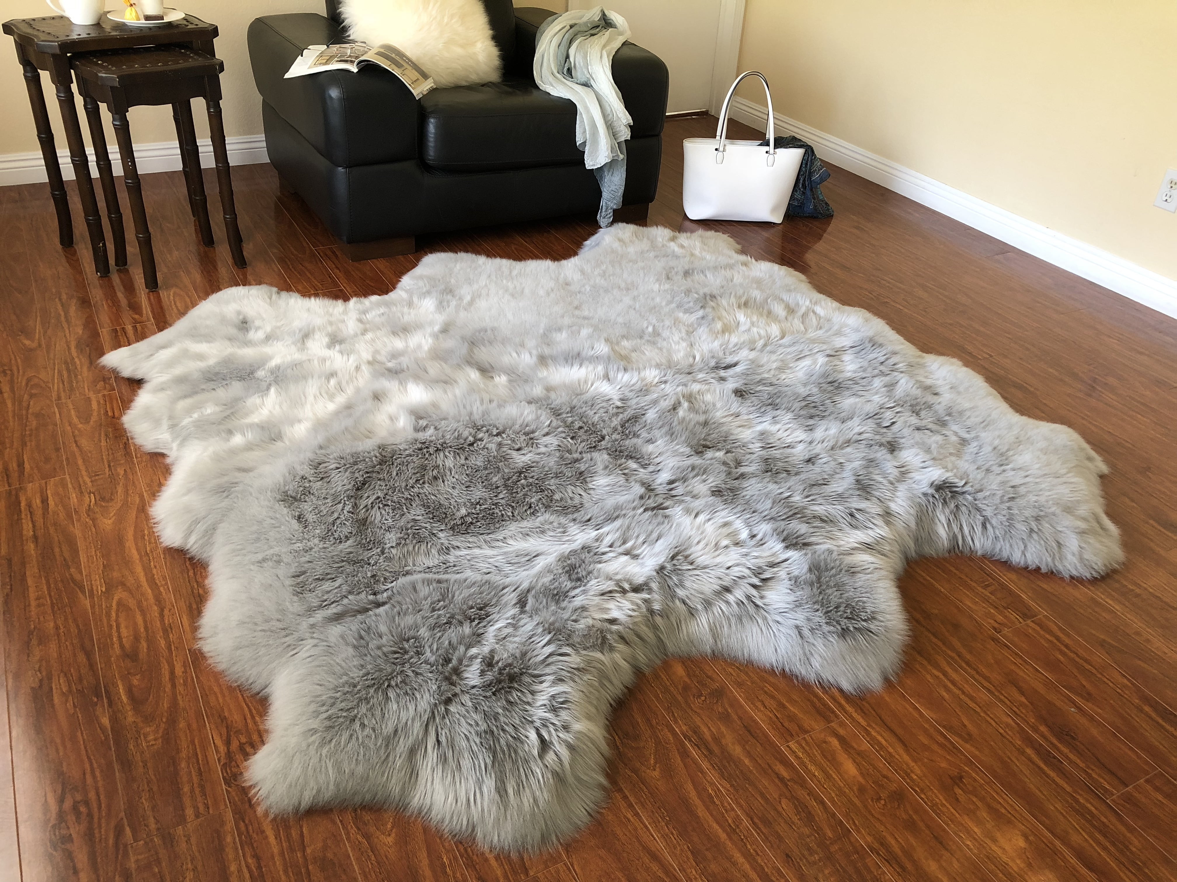 Soho Luxurious Faux Sheepskin Pelt Grey Shag Area Rug or Runner ...
