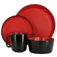 Elama 16 Piece Stoneware Dinnerware Set in Two Tone Black & Red ...