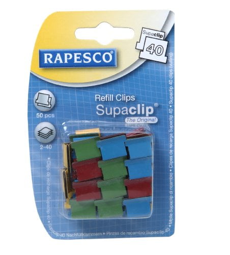 Rapesco Supaclip 40 Binder Clip Refill Pack, Multi-Colored, Pack of 50 ...