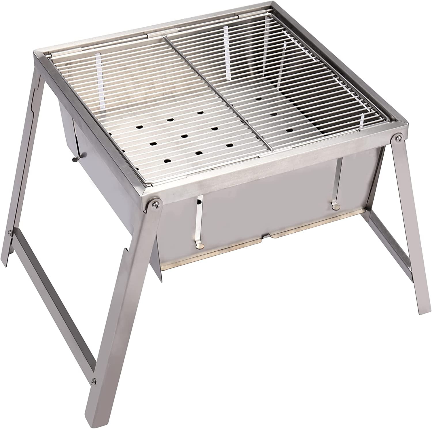Lineslife Portable Fire Pits for Outside with Grill, Folding Stainless ...