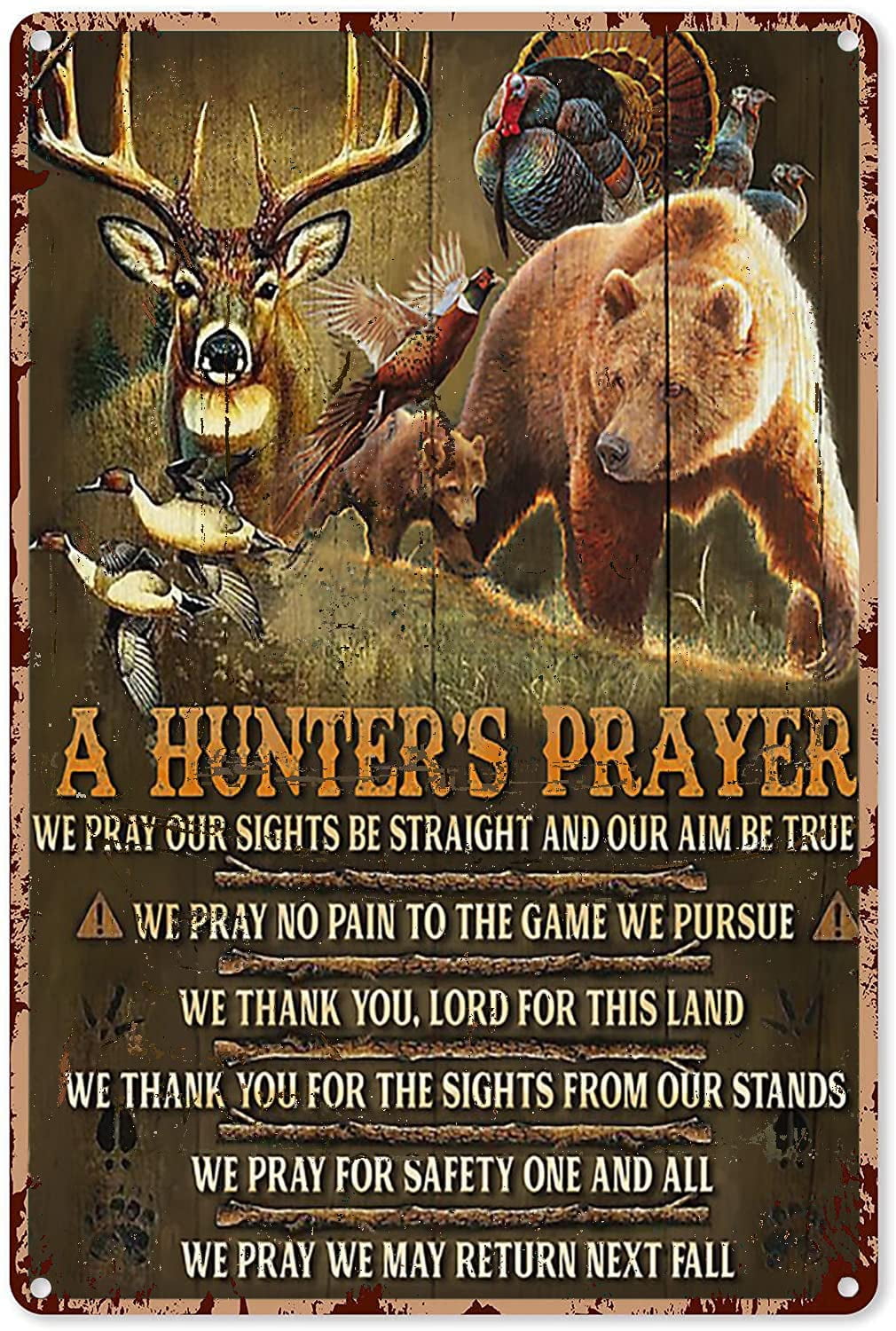 Hunting Signs for Room Hunter'S Prayer Bear Deer Bird Metal Sign Decor ...