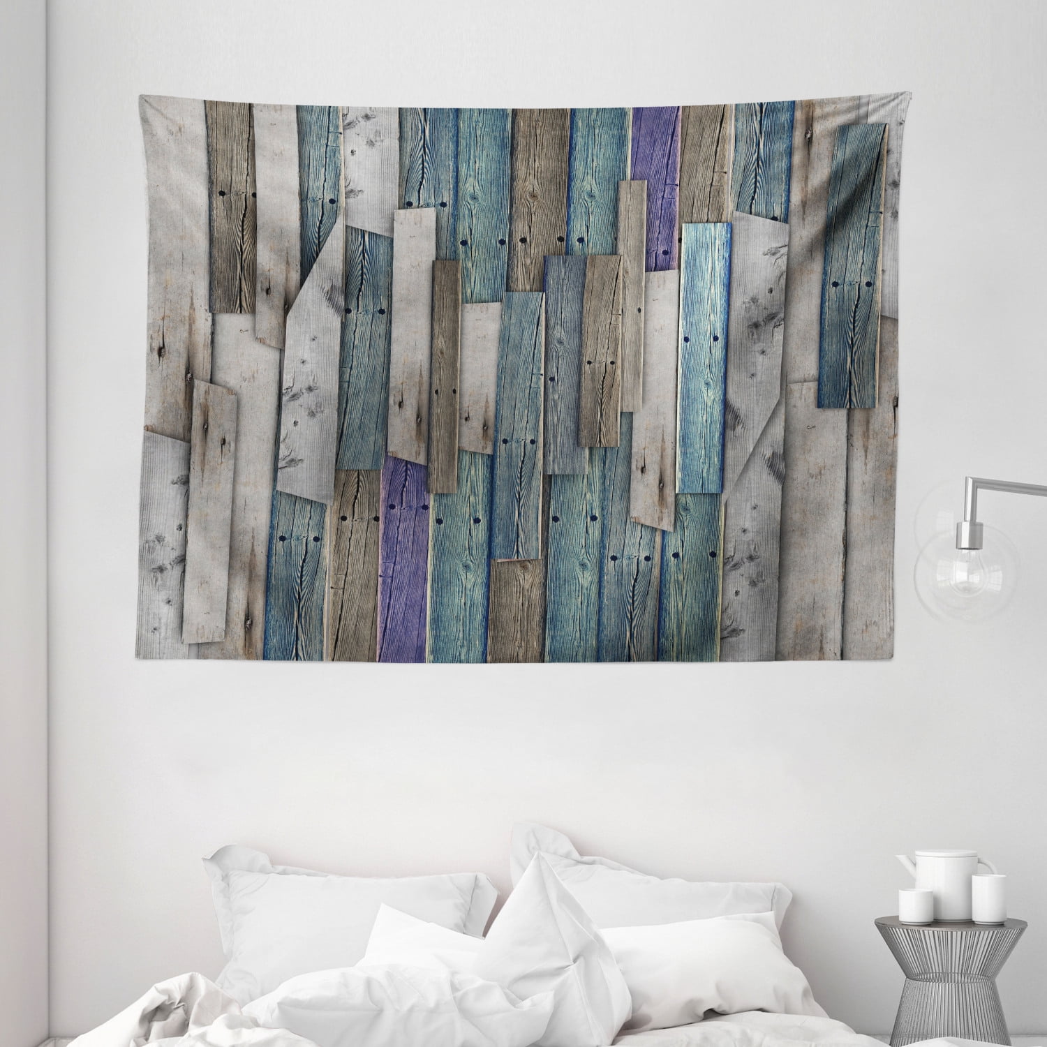 Wooden Tapestry, Blue Grey Grunge Rustic Planks Barn House Wood and ...