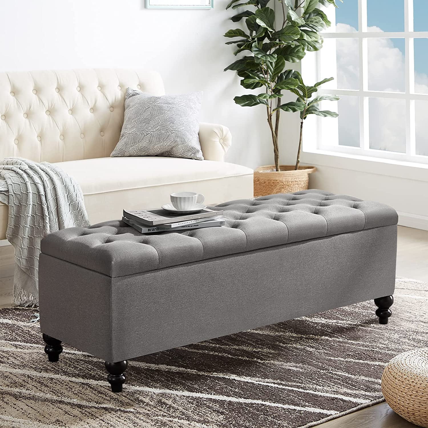 Tufted storage ottoman bench store