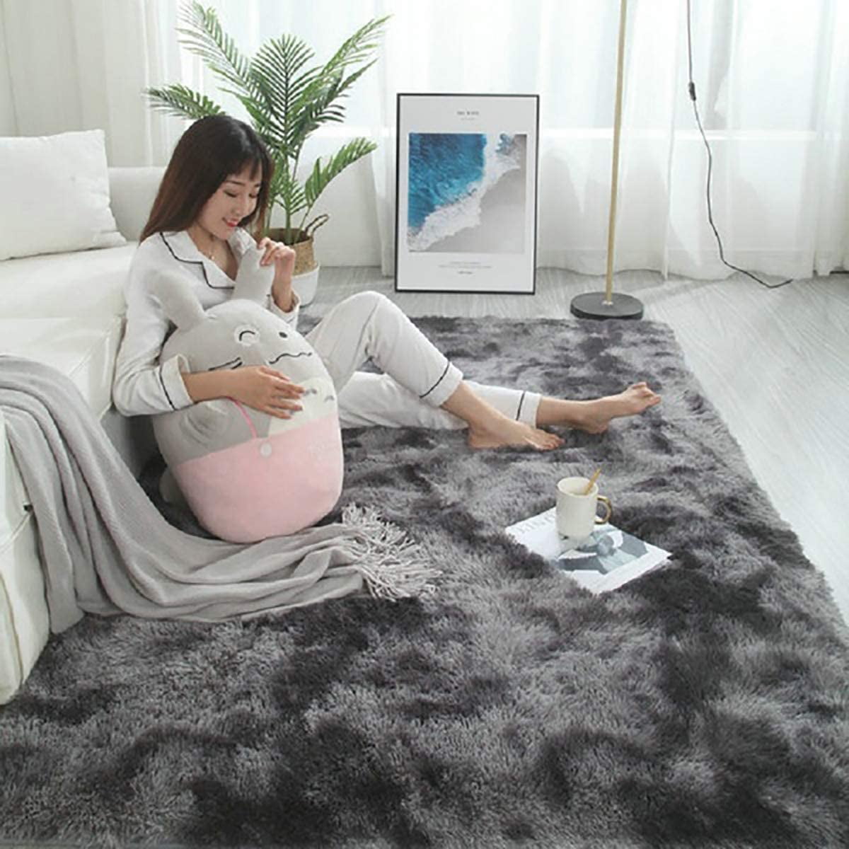 Dark Gray Soft Fluffy Area Rugs Large for Living Room, Plush Shaggy ...