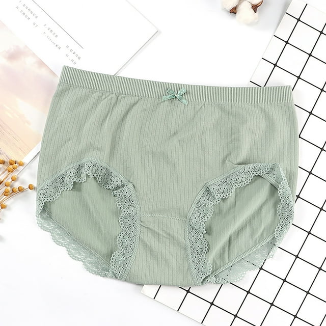 Qipopiq Underwear For Women Plus Size Sexy Lace Trim Mid Waist Briefs