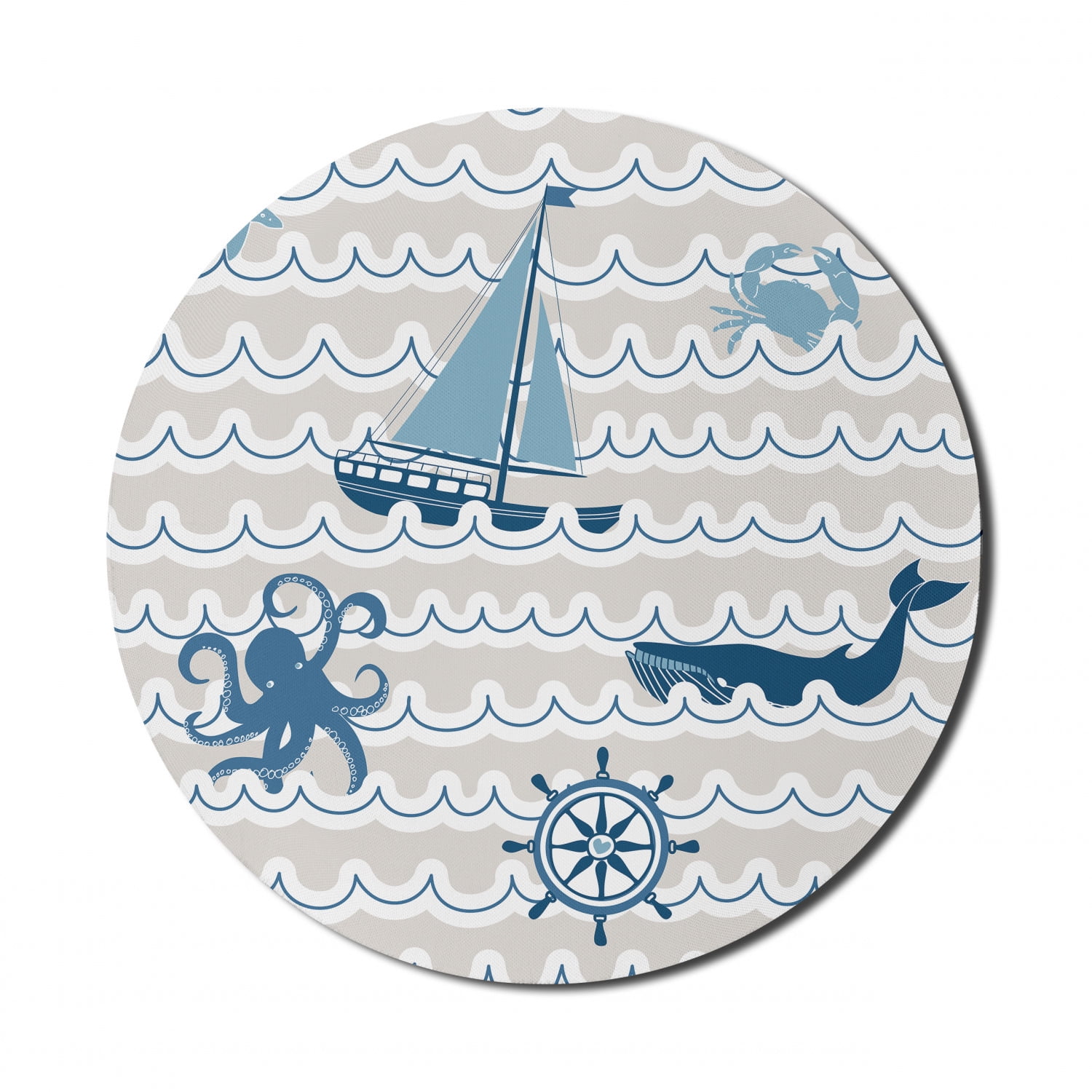 Nautical Mouse Pad for Computers, Wave Pattern Marine Elements Octopus ...