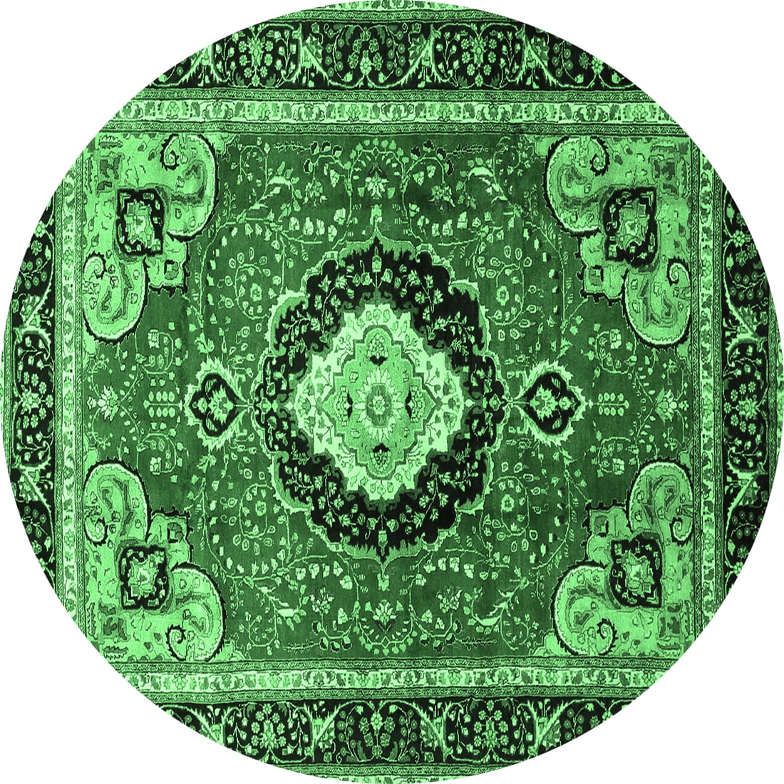 Ahgly Company Indoor Round Medallion Emerald Green Traditional Area ...