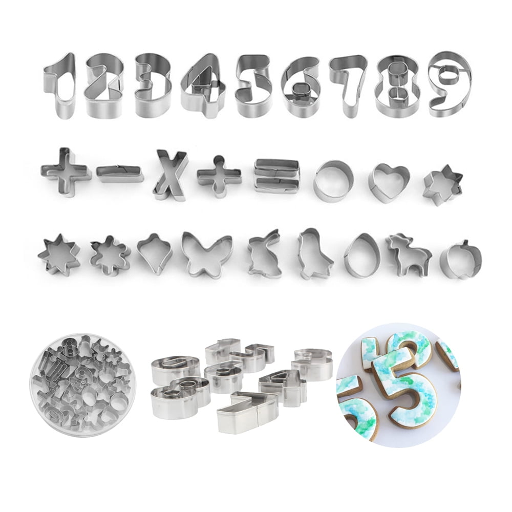 26PCS Small Stainless Steel Cookie Cutter, Numbers and Geometry Biscuit ...
