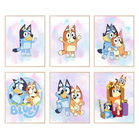 Bluey Unframed Watercolor Posters Set of 6 Pieces (8" x 10") for Kids ...