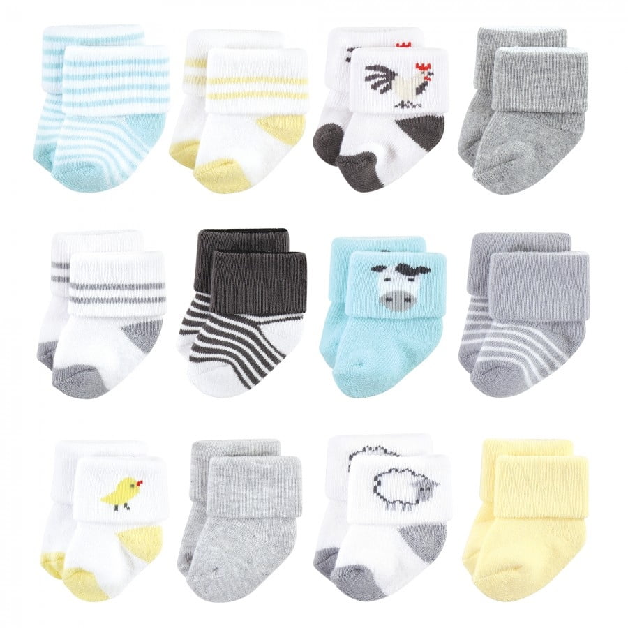 Hudson Baby Unisex Baby Cotton Rich Newborn and Terry Socks, Farm 12 ...