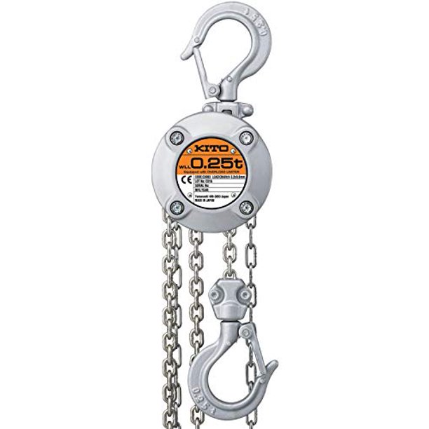Kito Hoist CX003 Mini Hand Chain Hoist, Hook Mount, 10' Lift, 8.5" Headroom, 0.8" Hook Opening ...