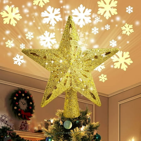SHTUUYINGG Christmas Tree Light Star with Rotating LED Snowflake ...