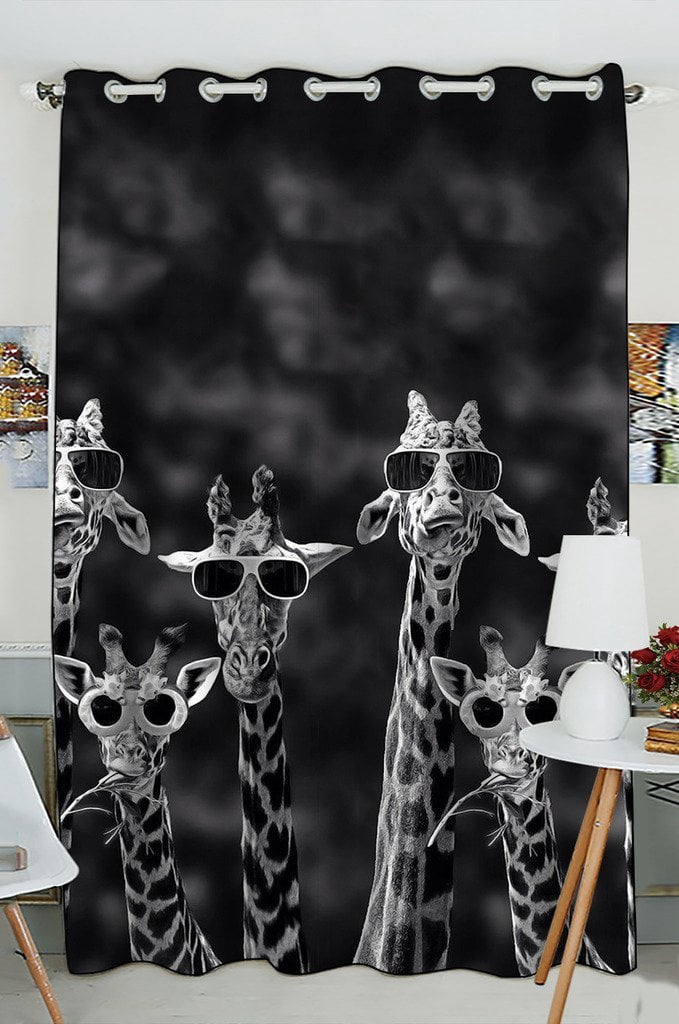 GCKG Giraffe Wearing Glasses Funny Pattern Animal Blackout Curtains ...