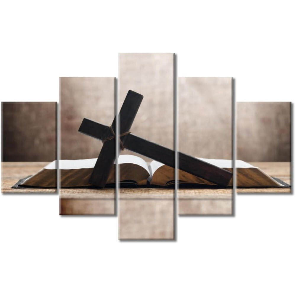 TISHIRON 5PCS Framed Jesus Cross Theme Canvas Wall Art Set,60"x32" Holy ...