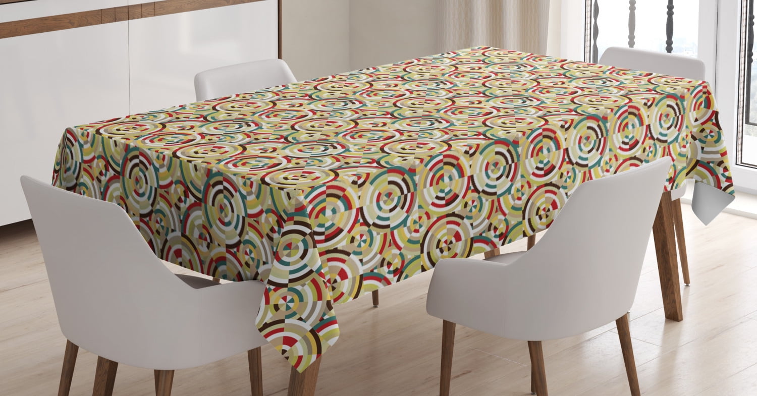 Geometric Tablecloth, Rhombuses Square Tiles and Circles Colorful ...