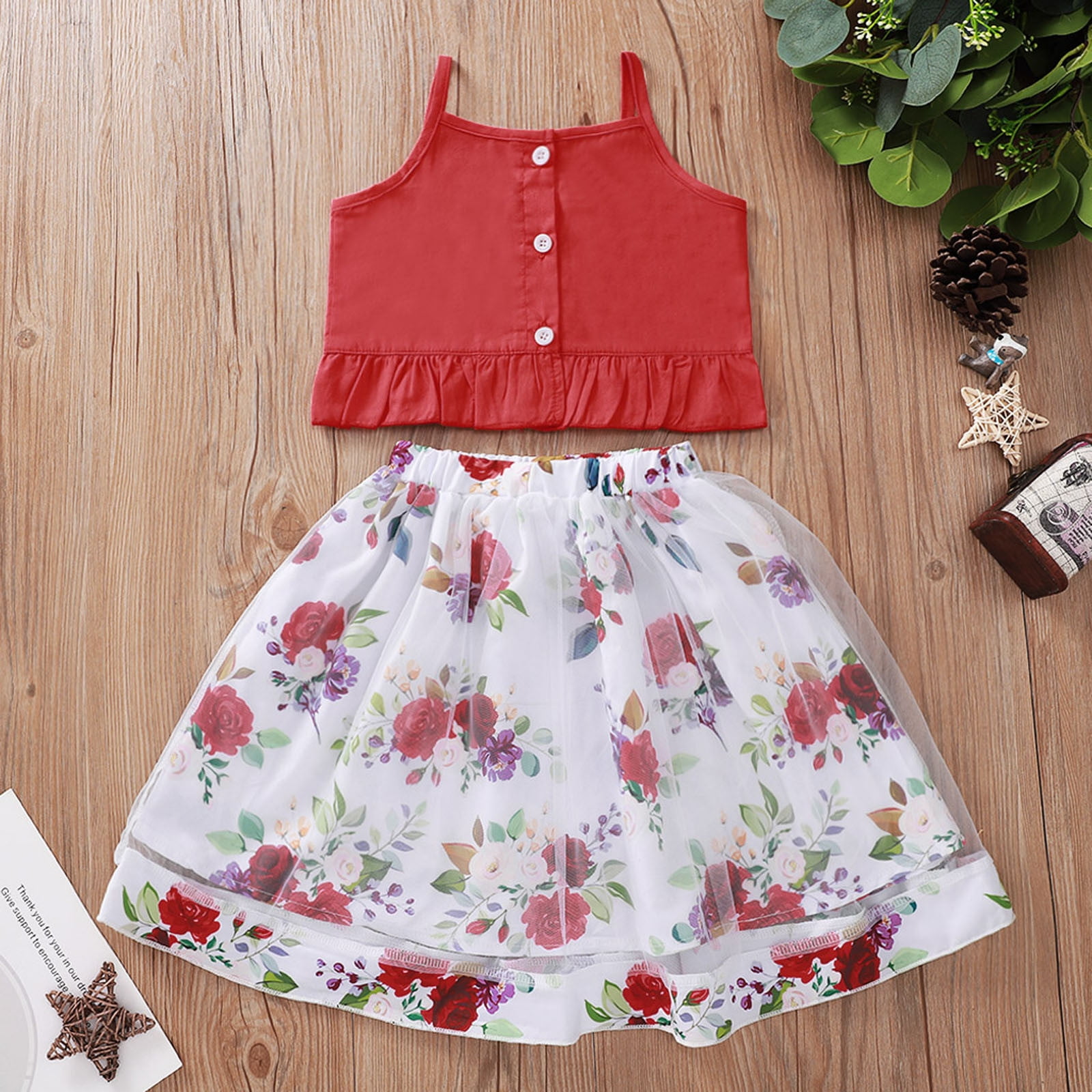 Vedolay Fringe Skirts Set Girl's Two Piece Outfits Floral Halter Crop ...