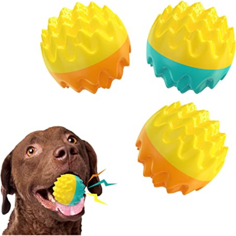 3-Pack Mini Squeaky Balls for Dogs,2.5 inch Spikey Dog Balls, Cleans ...