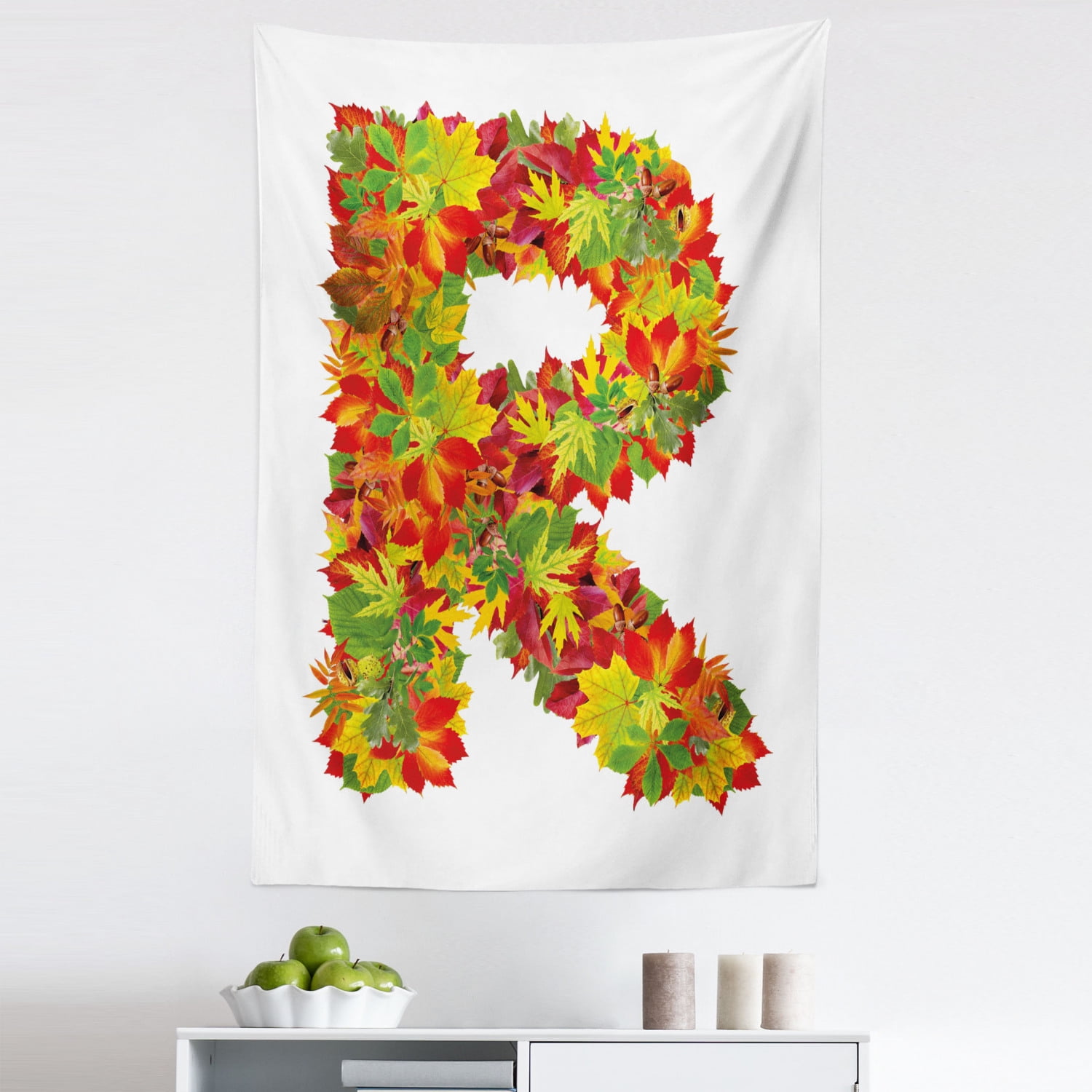 Letter R Tapestry, Floral R Made with Maple Leaves Bouquet Essence ...