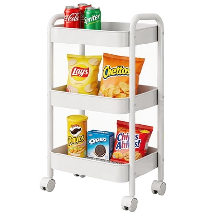 OKENTEN 5-Tier Rolling Storage Cart with Wooden Top & Mesh Baskets ...