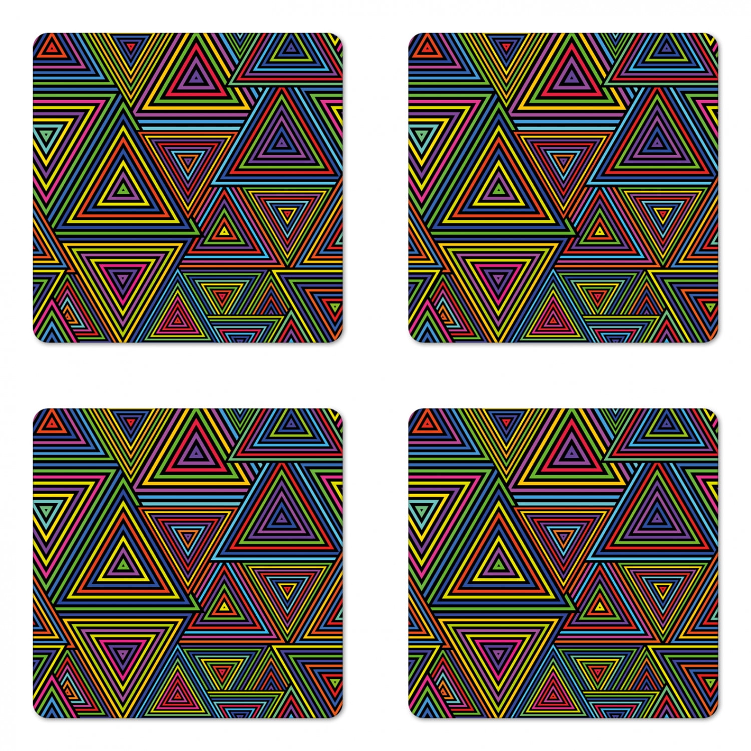 Geometric Coaster Set of 4, Modern Design in Rainbow Colors Triangles ...