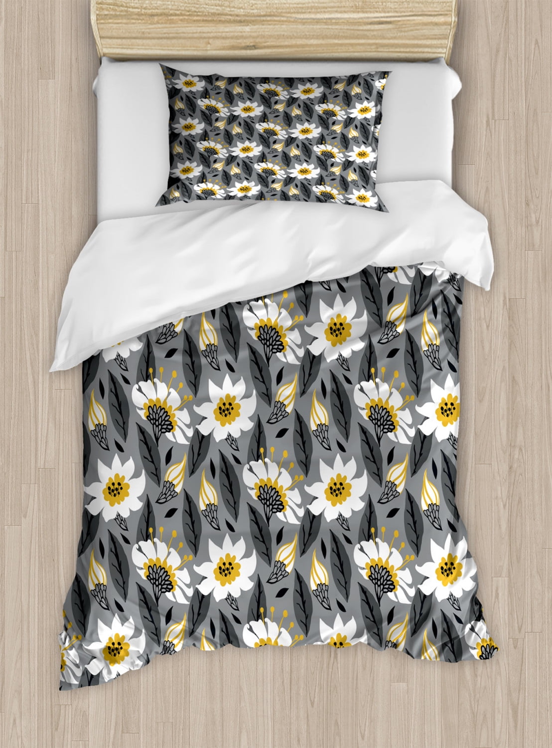 Aster Duvet Cover Set Twin Size, Daisy Petals Artistic Branches Growth ...