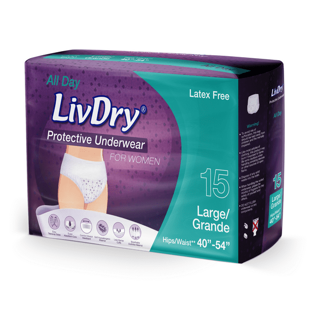 LivDry Womens Adult Incontinence Underwear, Purple Flowers, Super ...