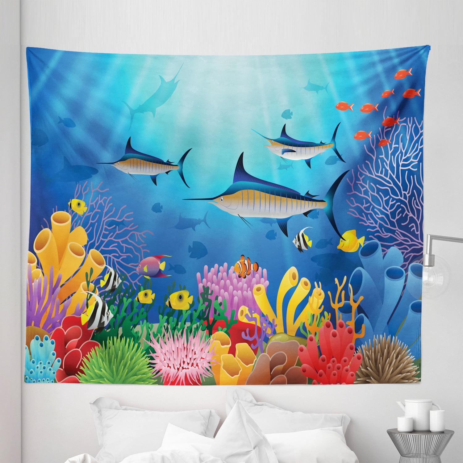 Underwater Tapestry, Blue Marlin Swimming with Other Fishes Digital ...