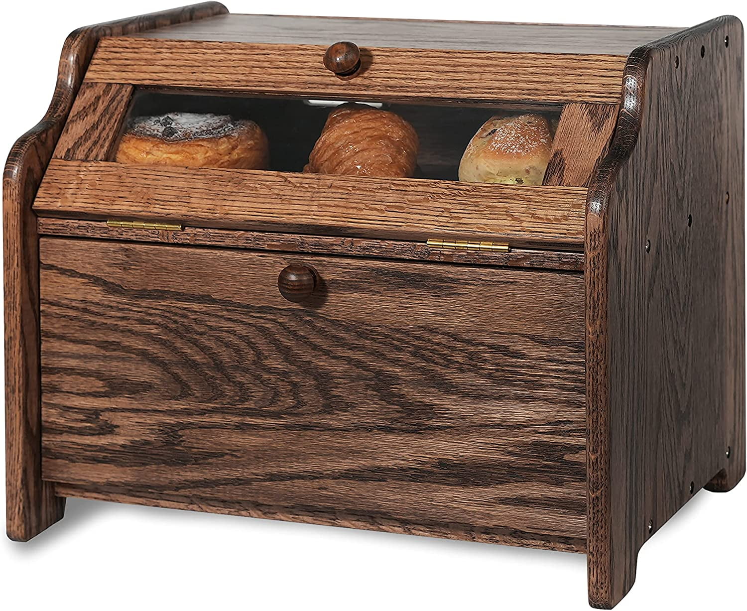 CONSDAN Bread Box, Solid Wood Oak Bread Box with Clear Window, Double ...