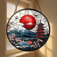 Cherry Blossom Mountain Landscape Stained Glass Window Hanging, Scenic ...