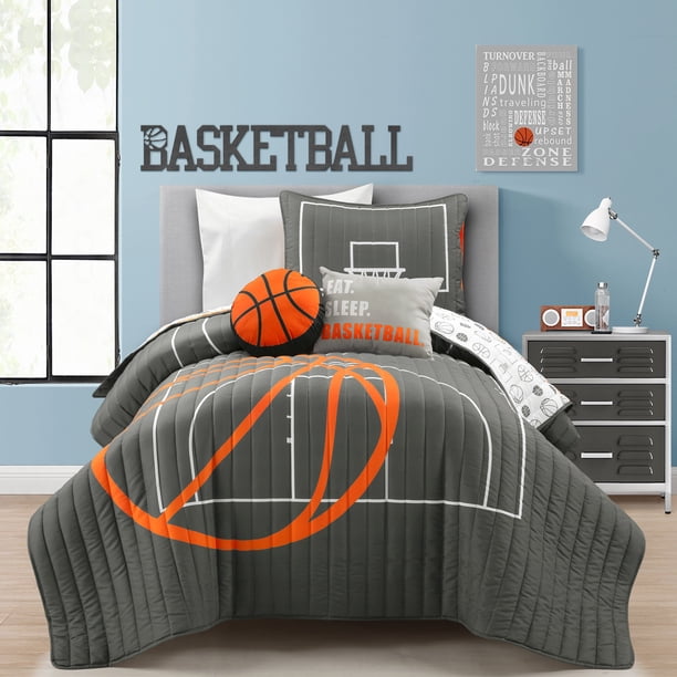Lush D?cor Basketball Game Reversible Oversized Quilt Charcoal 4Pc Set ...