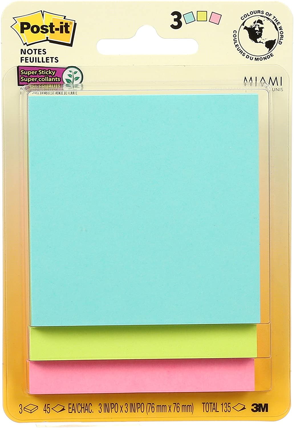 Post it Notes Notas súper adhesivas, 3" 3", 3 blocs, 45 hojas/bloc ...