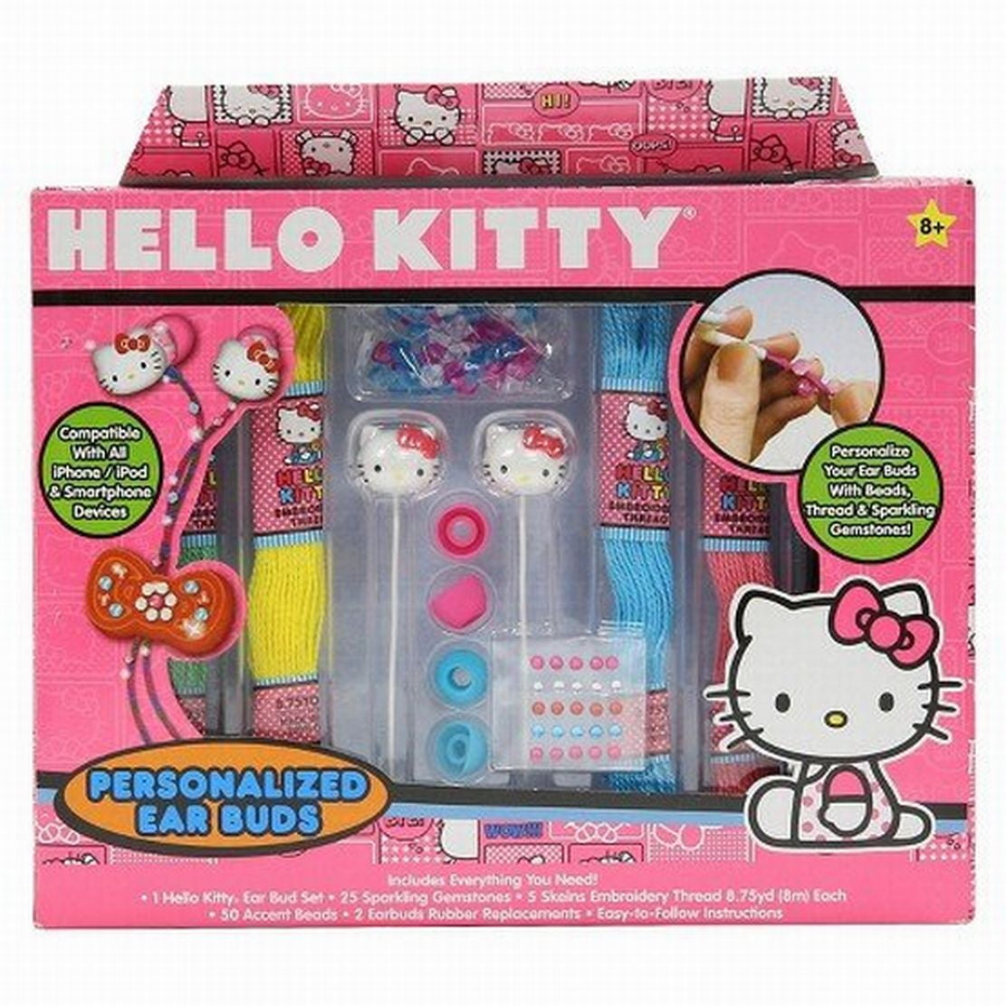 hello kitty personalized ear buds craft kit with beads & gem stones ...