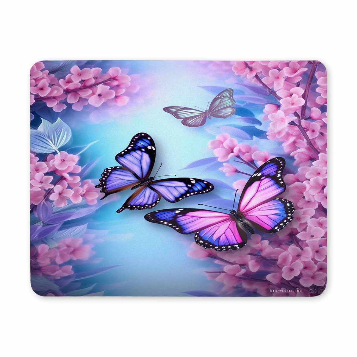 Butterfly Mouse Pad, Spring Blue Purple Lilac Flower with Green Leaves ...